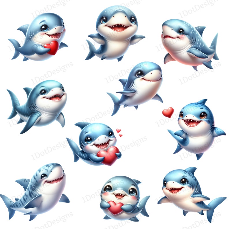 Cute Baby Shark Clipart Bundle, Baby Shark PNG, Baby Shark Clipart ...