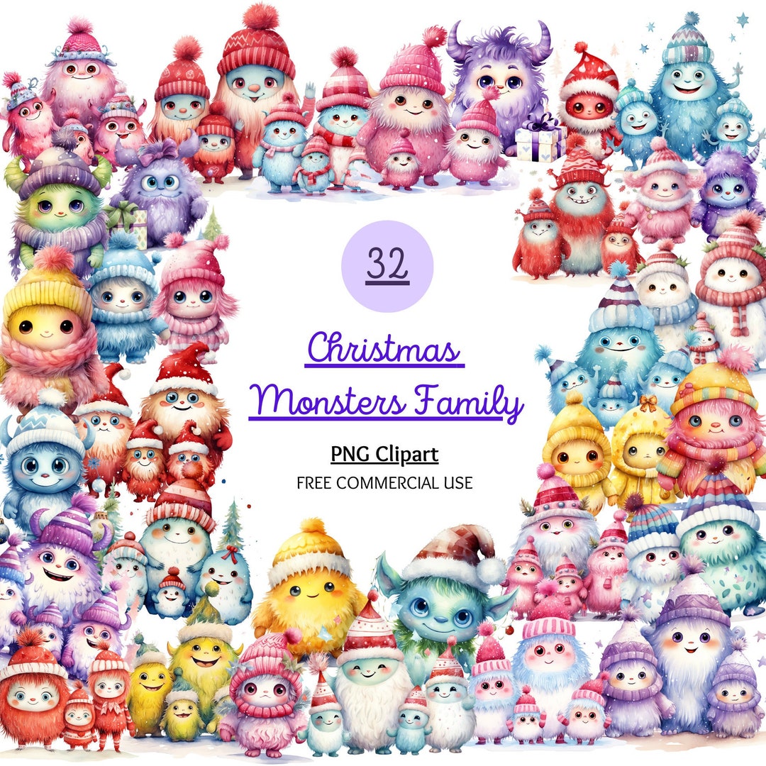 Christmas Monsters Family Clipart Bundle, Christmas PNG, Christmas ...