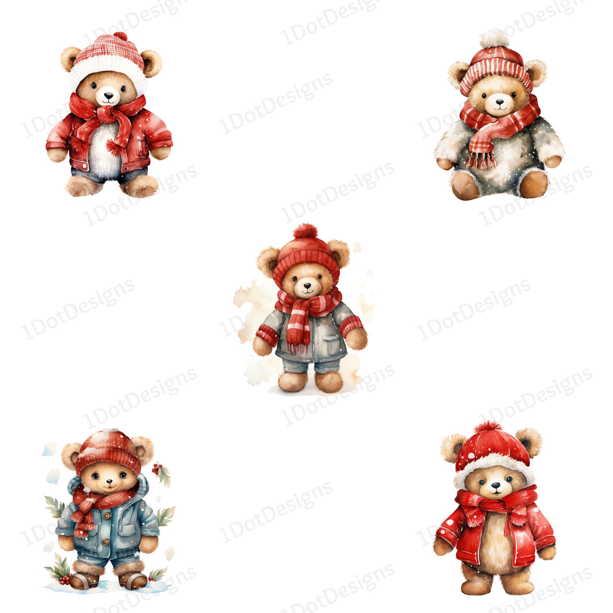Christmas Teddy Bear Clipart Bundle, Christmas PNG, Christmas Clipart ...