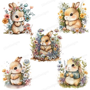 Pastel Bunnies Clipart Bundle, Easter PNG, Watercolor Clipart, Easter ...