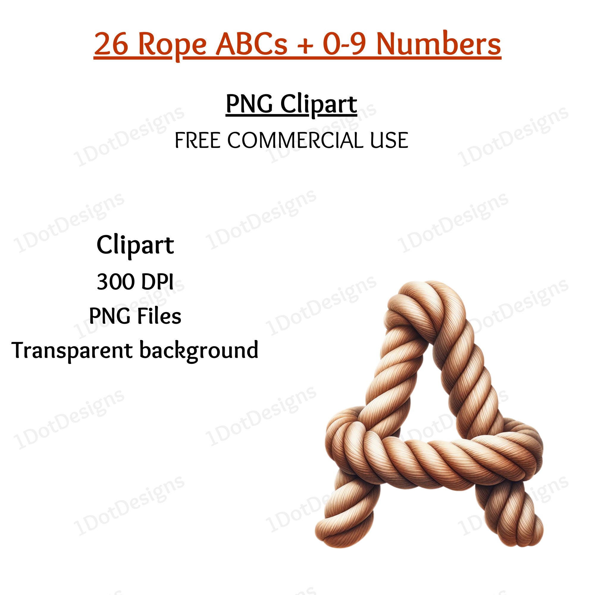36 Rope Alphabet and Numbers Clipart Bundle, Rope PNG, Rope Letters ...