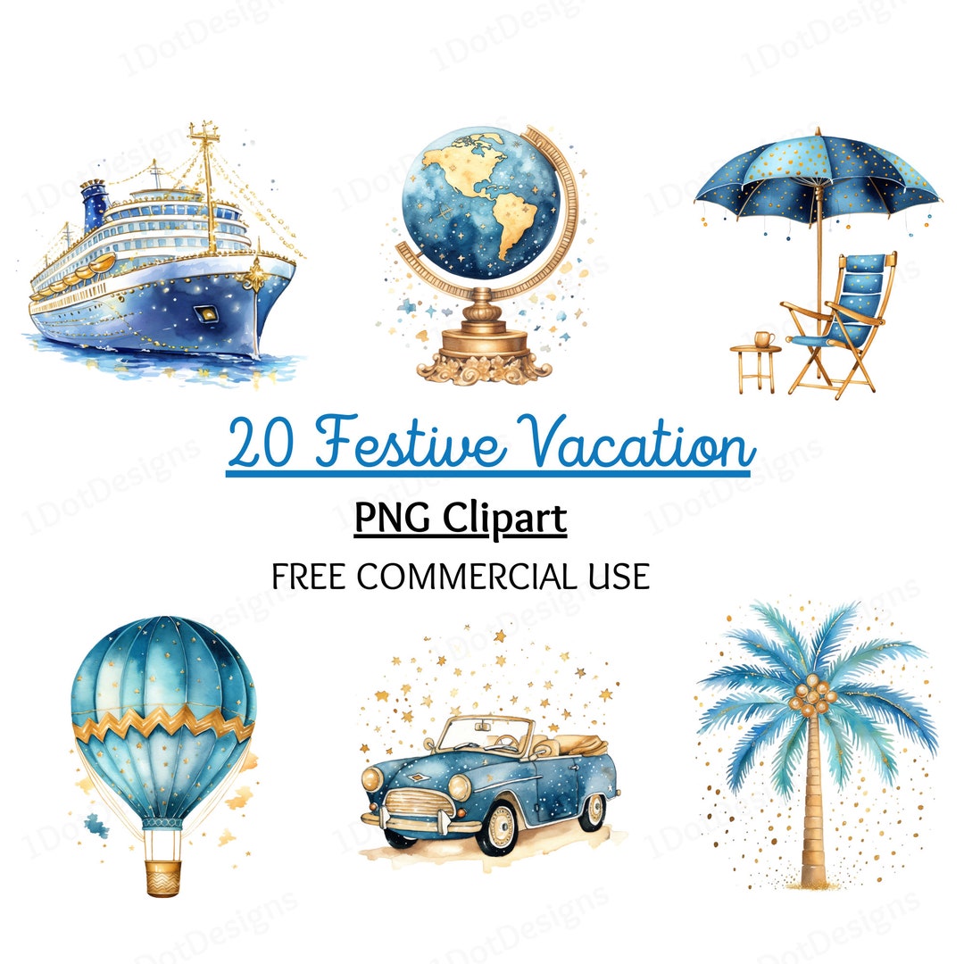 Festive Vacation Clipart Bundle, Christmas Vacation PNG, Watercolor ...