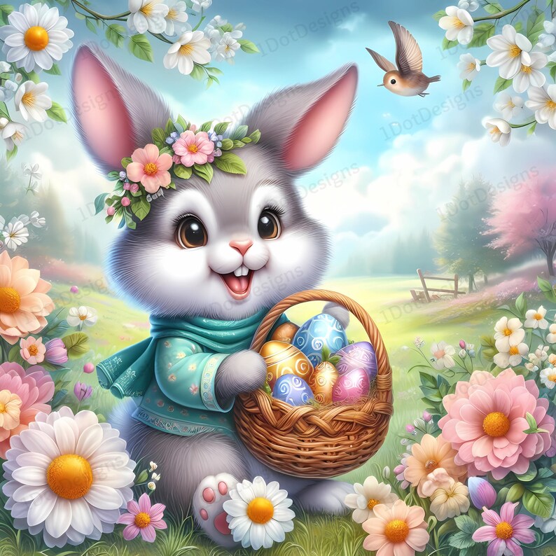 18 Jpgs Floral Easter Bunny Digital Paper, Easter Papers, Easter ...