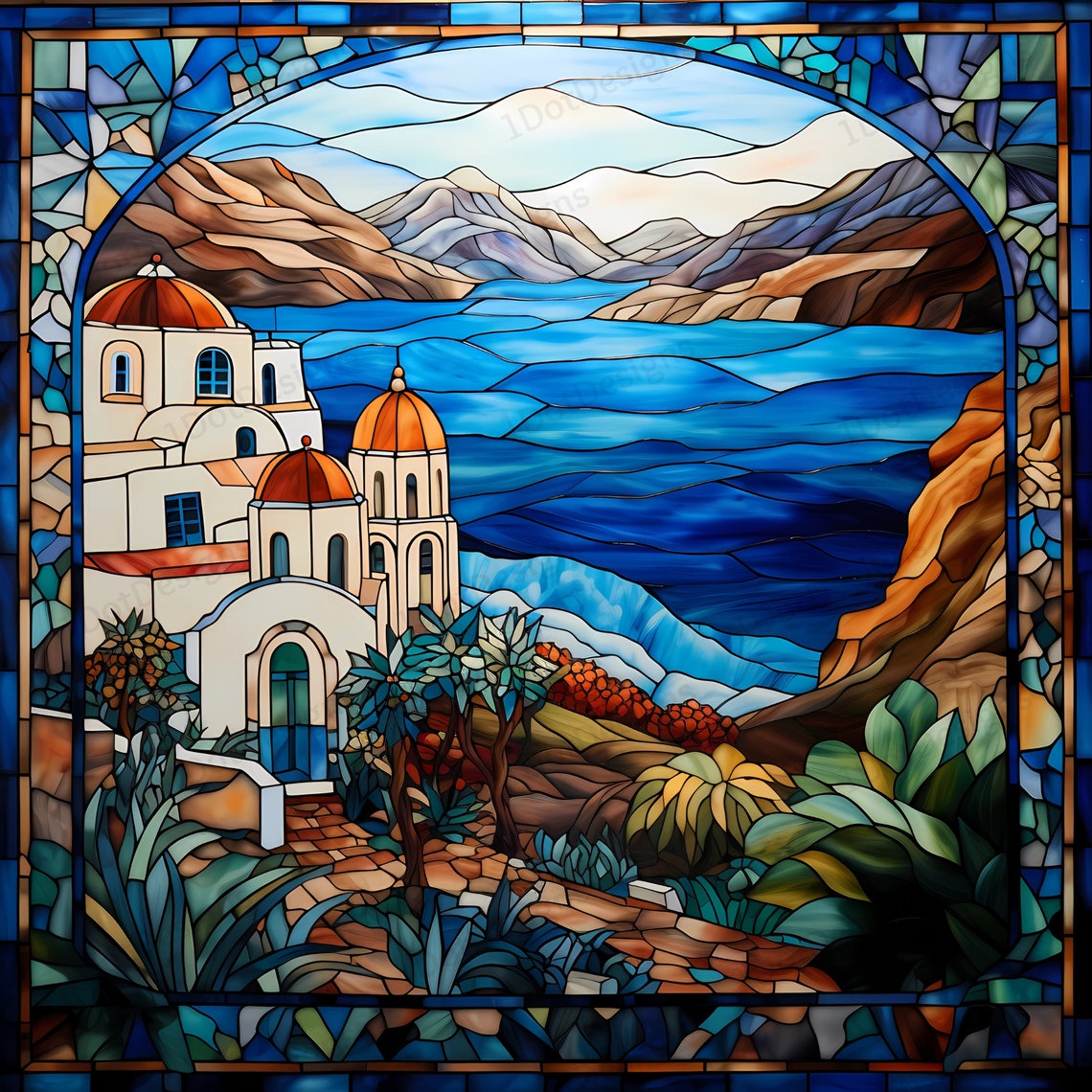 Stained Glass Greece Scenery Digital Paper, 20 Jpgs (digital Download ...