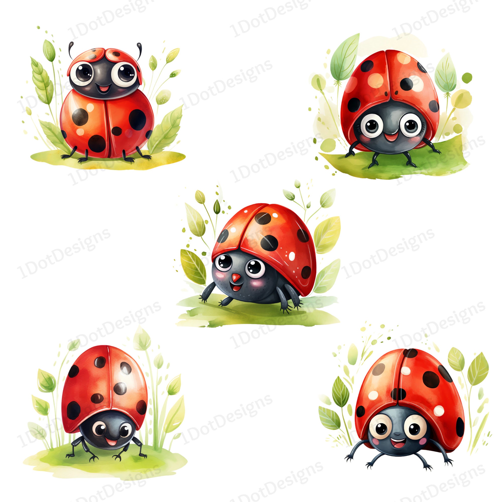 Cute Baby Ladybug Clipart Bundle, Nursery PNG, Watercolor Clipart ...