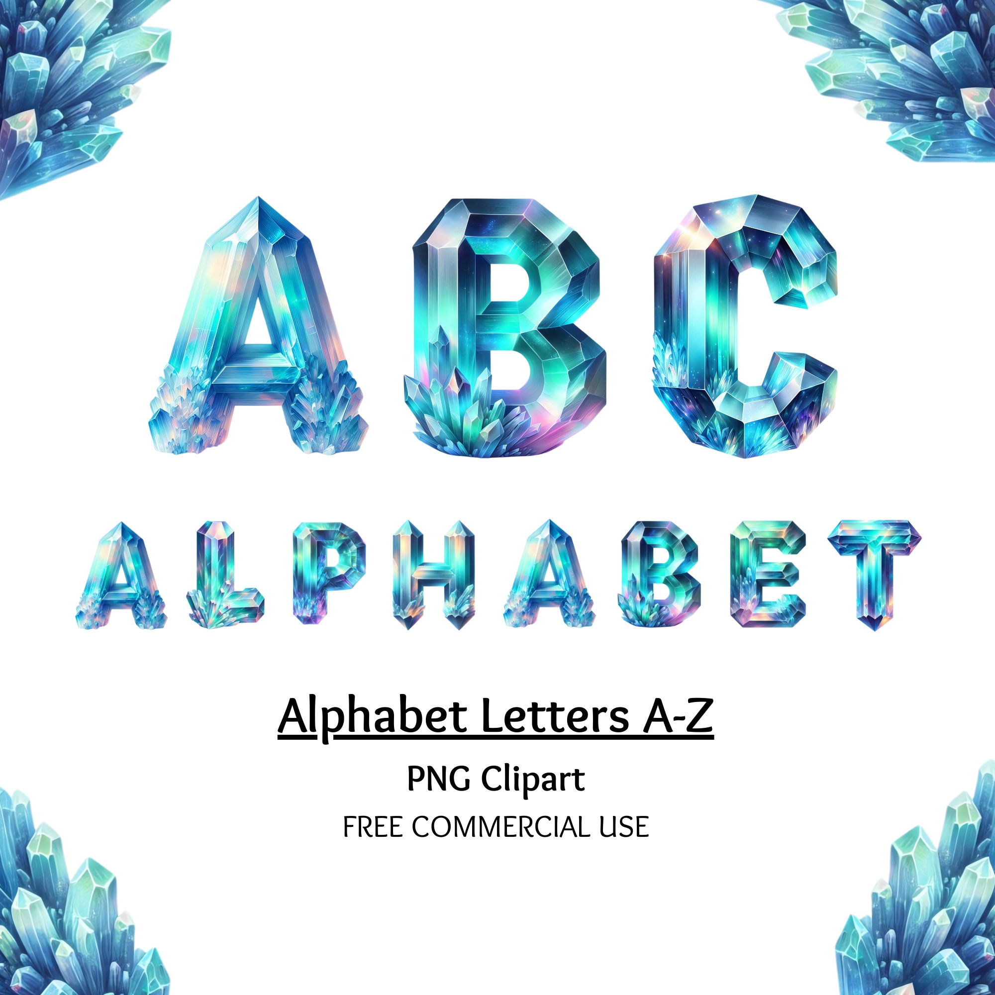 26 Aurora Crystal Alphabet Clipart Bundle, Aurora PNG, Letters Clipart ...