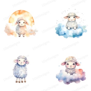 Cute Baby Sheep Clipart Bundle, Sheep PNG, Watercolor Clipart, Sheep Wall Art, Nursery Clipart ...