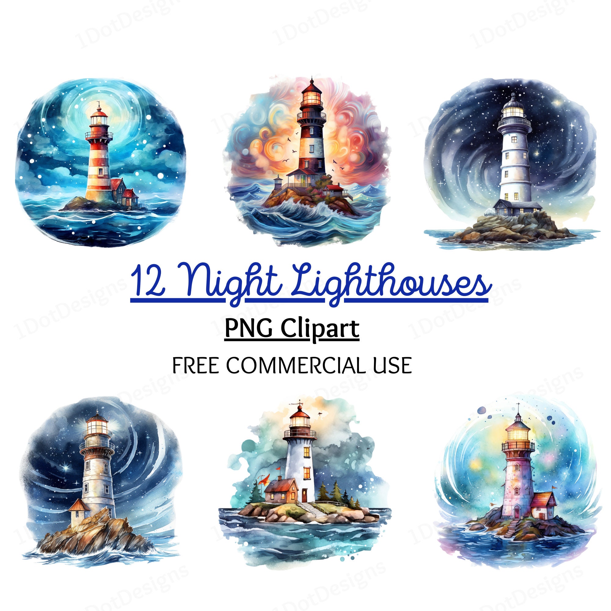 Lighthouses At Night Clipart