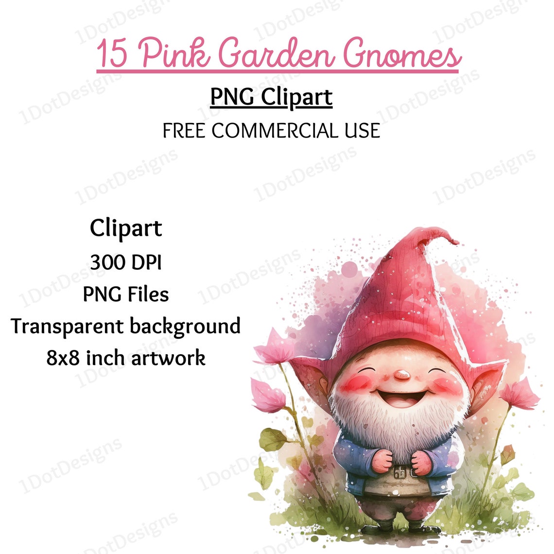 Pink Garden Gnome PNG Clipart, Watercolor Gnomes, Gnome Png, Floral ...