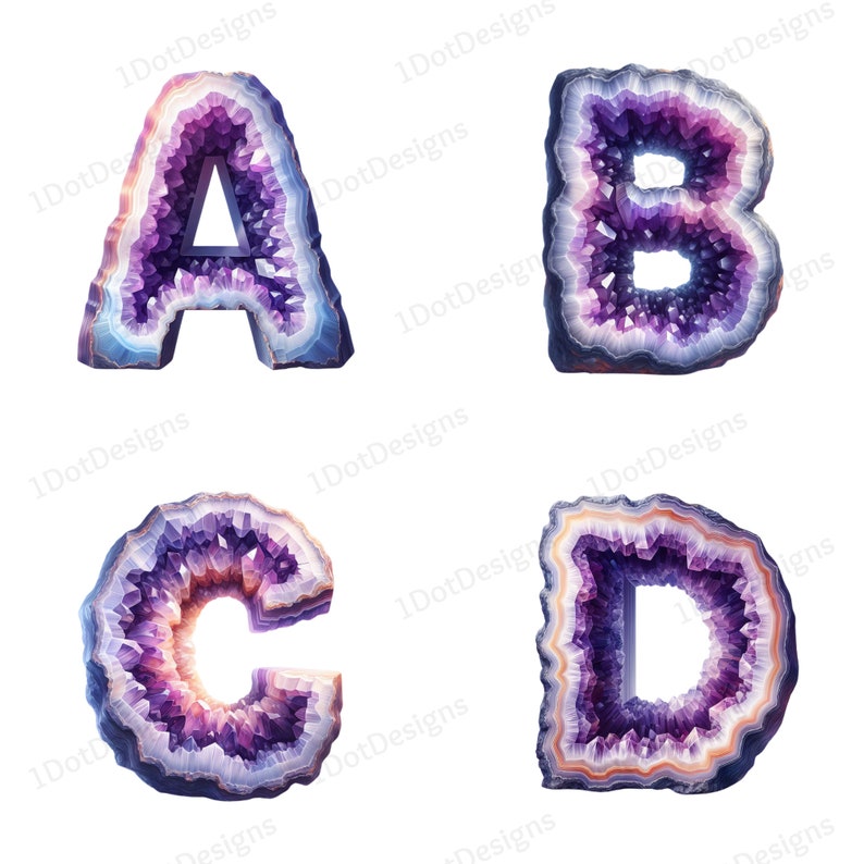 Amethyst Geode Alphabet Clipart Bundle, Watercolor PNG (digital ...