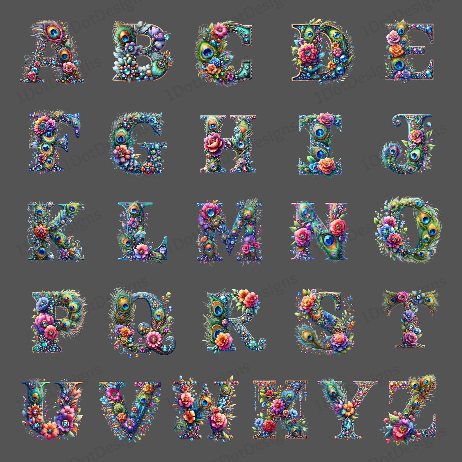26 Fancy Peacock Alphabet Clipart Bundle, Peacock PNG, Letters Clipart ...
