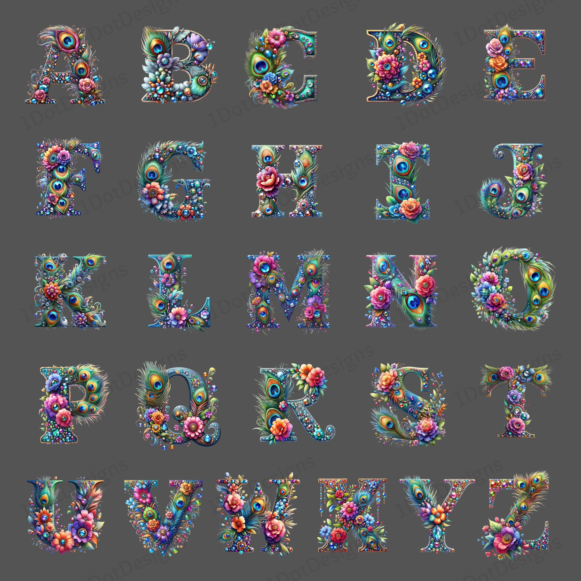 26 Fancy Peacock Alphabet Clipart Bundle, Peacock PNG, Letters Clipart ...