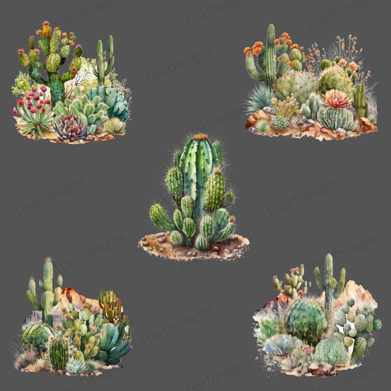 Desert Cactus Clipart Bundle, Desert PNG, Watercolor Clipart, Landscape ...