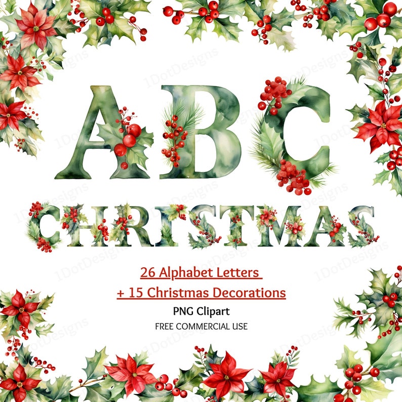 41 Christmas Alphabet Clipart Bundle, Christmas PNG, Christmas Clipart ...