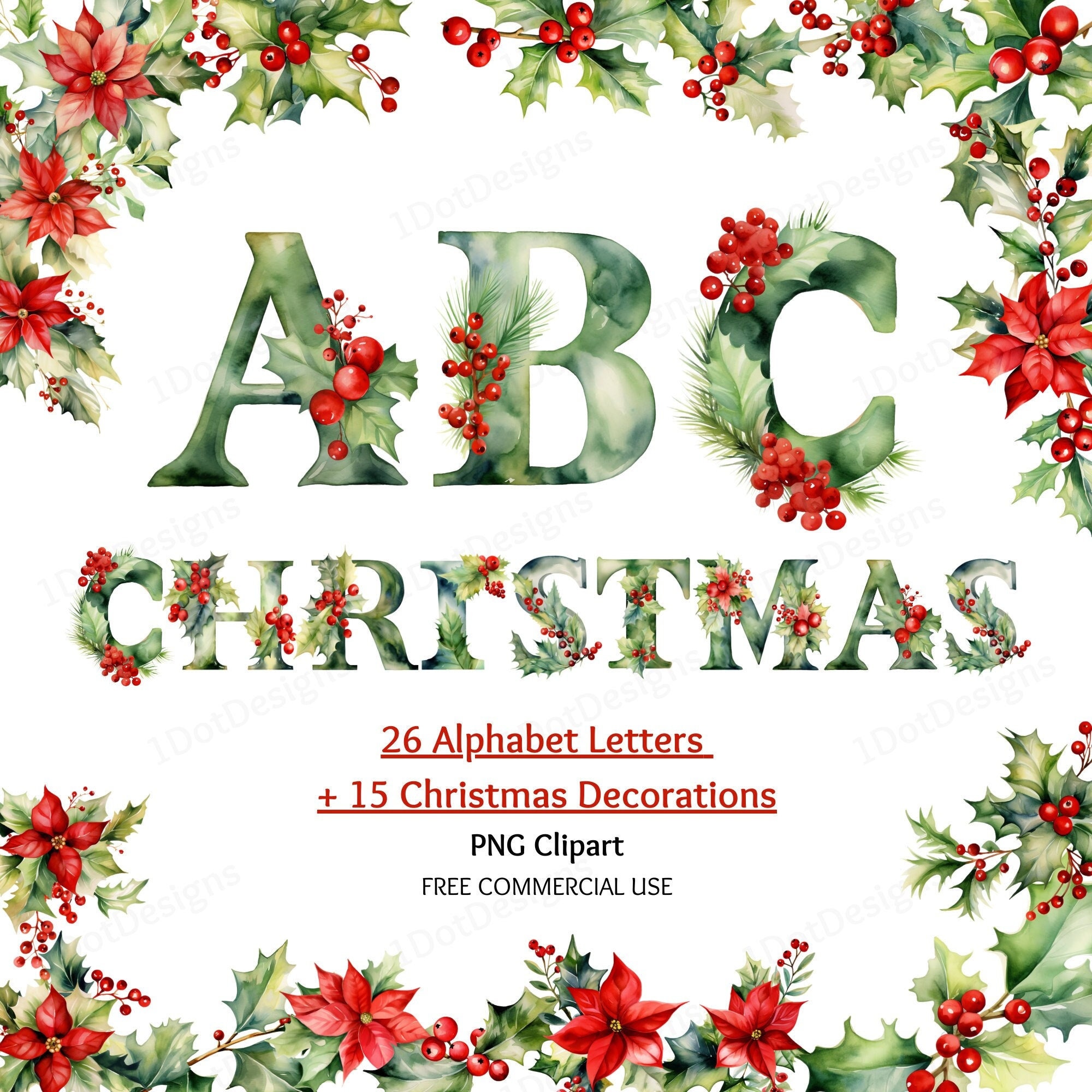 41 Christmas Alphabet Clipart Bundle, Christmas PNG, Christmas Clipart ...