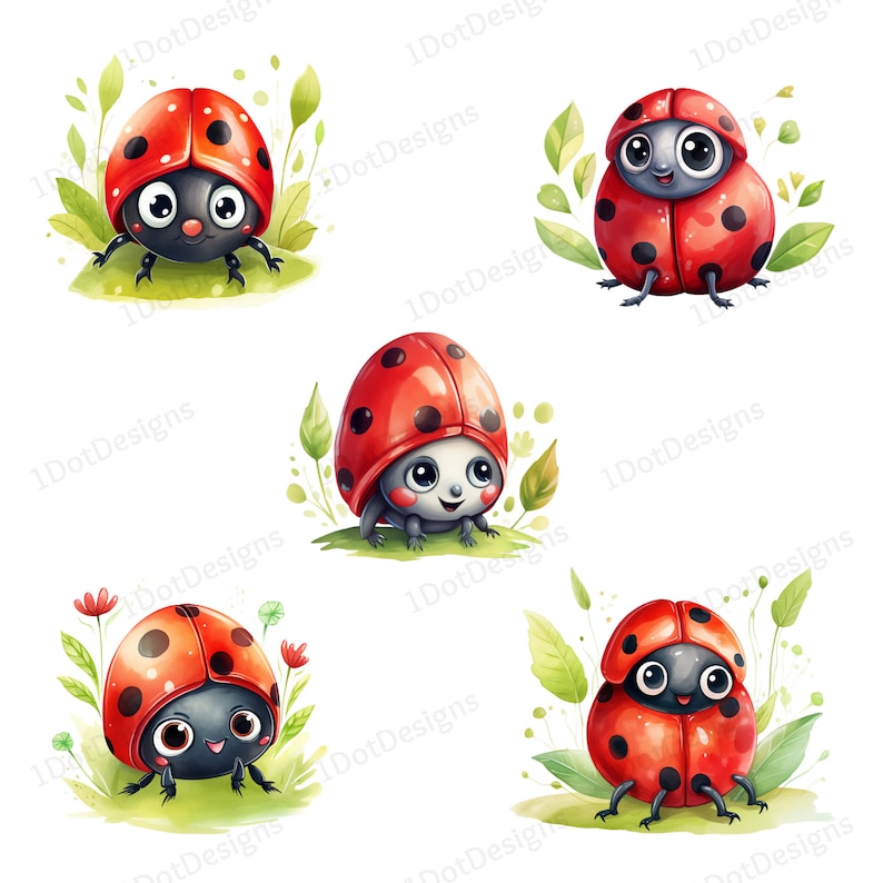 Cute Baby Ladybug Clipart Bundle, Nursery PNG, Watercolor Clipart ...