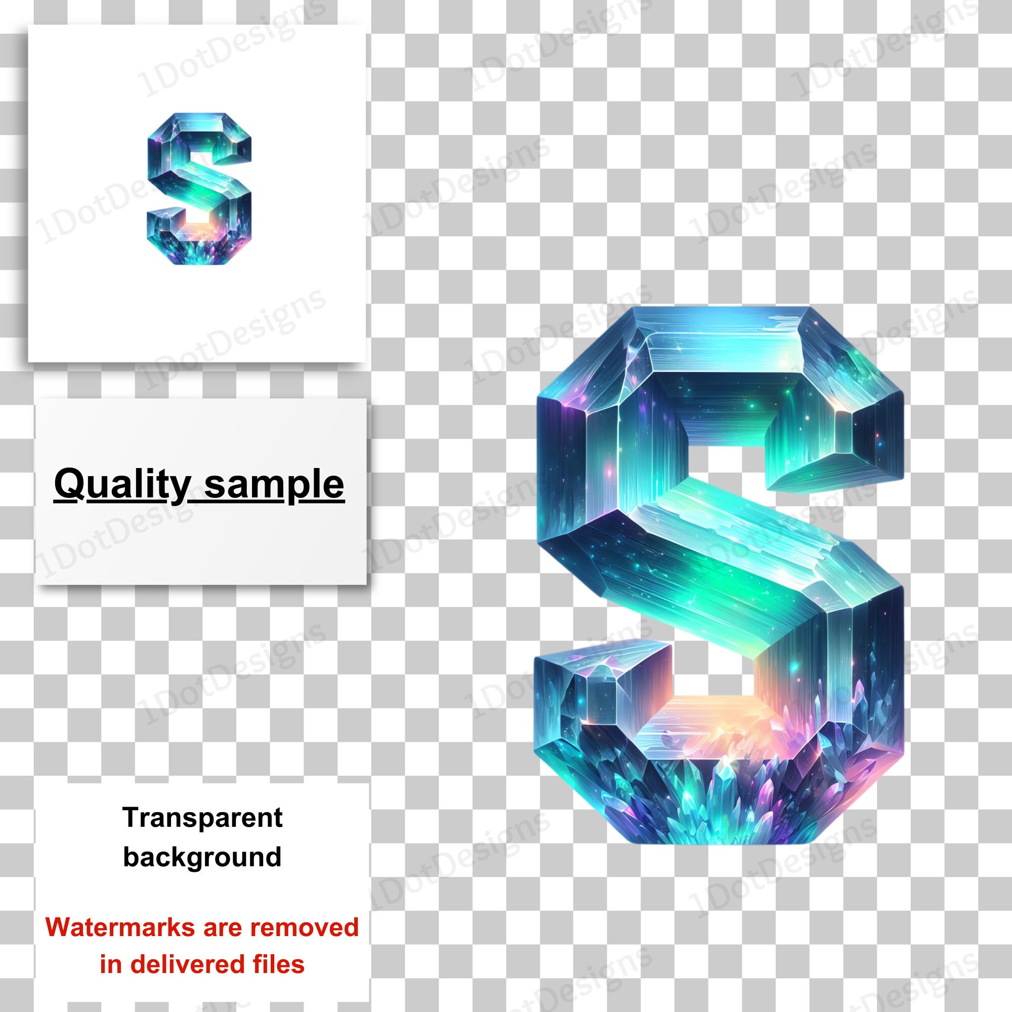 26 Aurora Crystal Alphabet Clipart Bundle, Aurora PNG, Letters Clipart ...