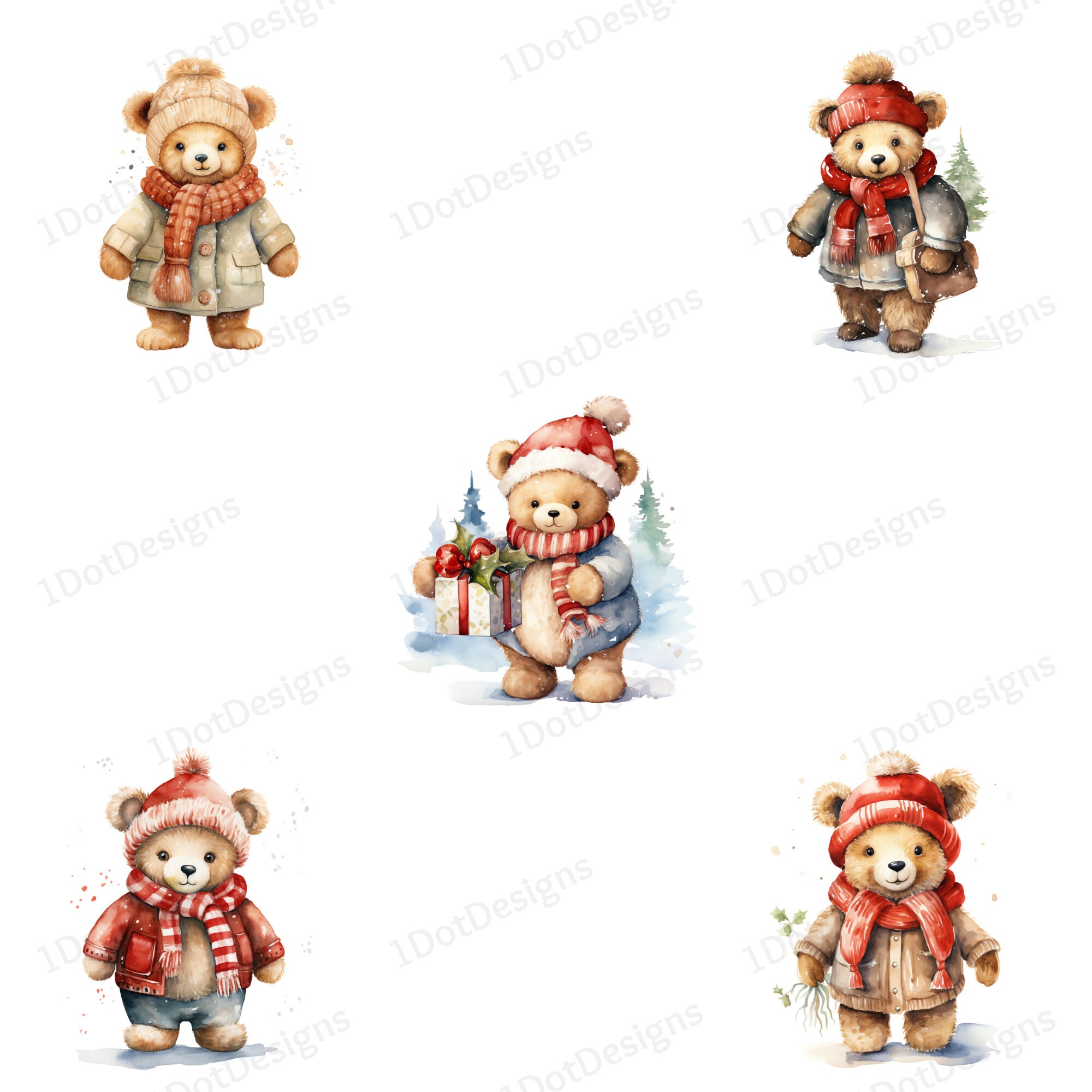 Christmas Teddy Bear Clipart Bundle, Christmas PNG, Christmas Clipart ...