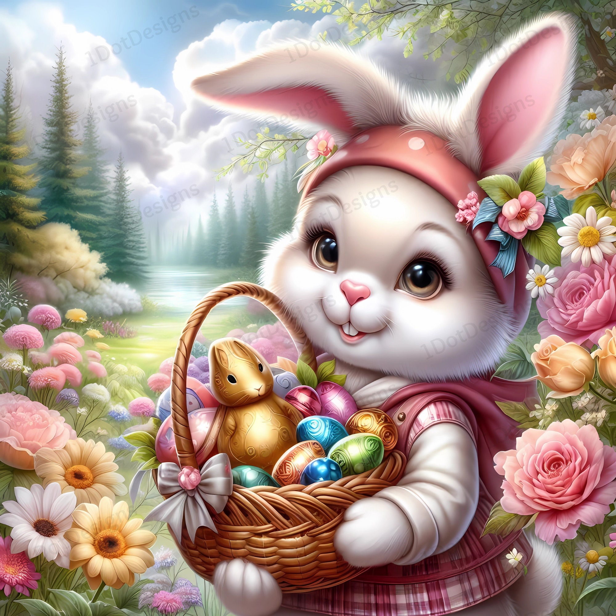 18 Jpgs Floral Easter Bunny Digital Paper, Easter Papers, Easter ...