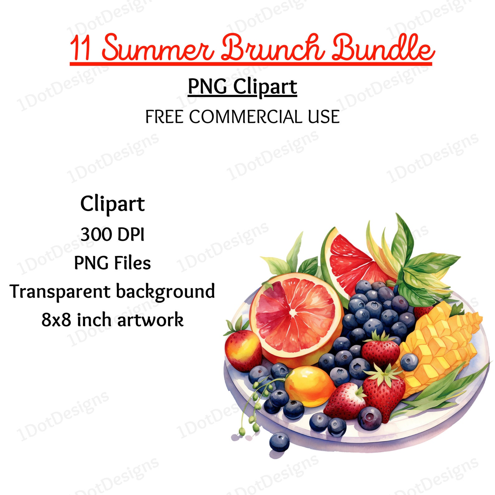 Summer Brunch Clipart Bundle, Summer PNG, Watercolor Clipart, Food ...