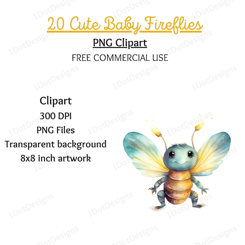 Cute Baby Fireflies Clipart Bundle Nursery PNG Watercolor - Etsy