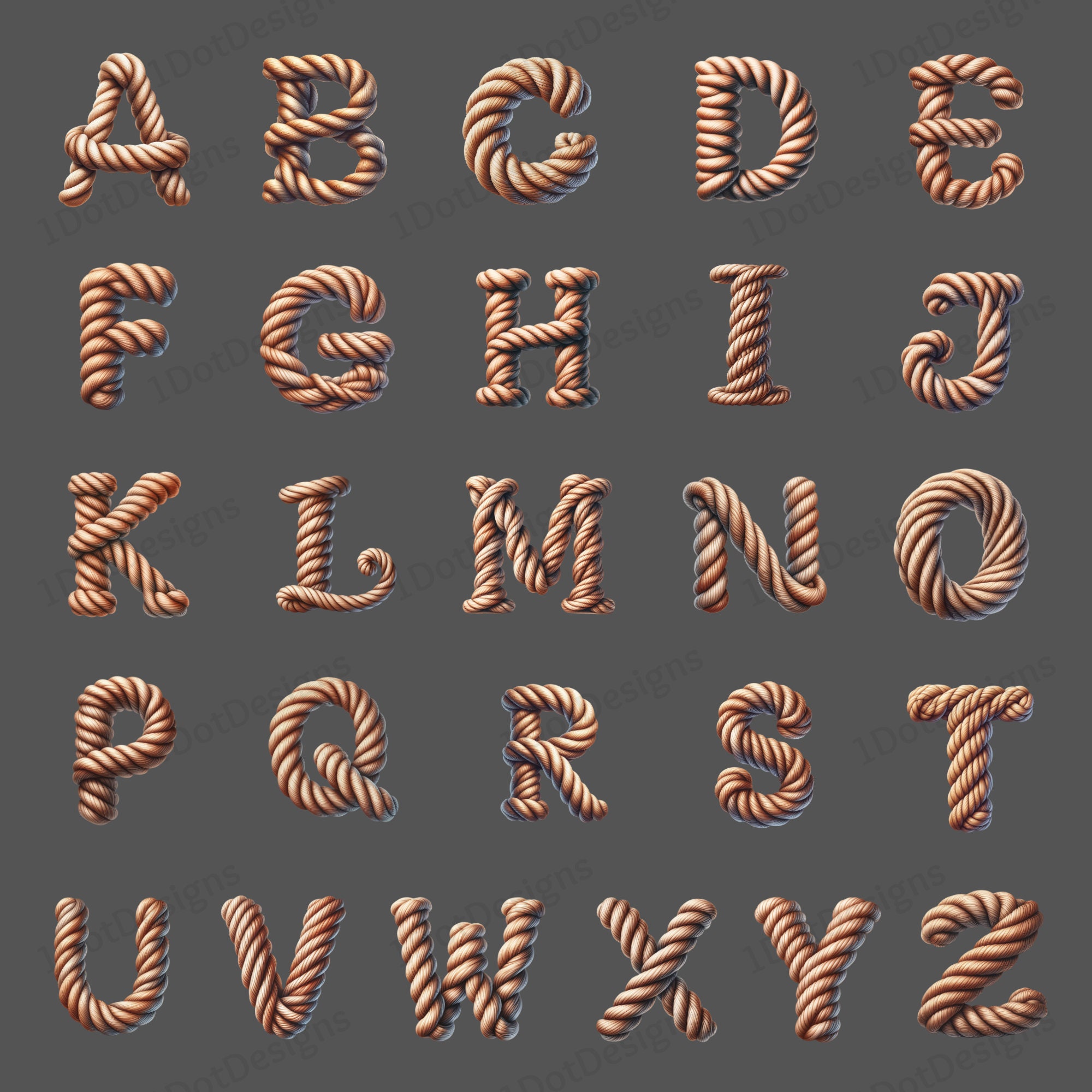 36 Rope Alphabet and Numbers Clipart Bundle, Rope PNG, Rope Letters ...