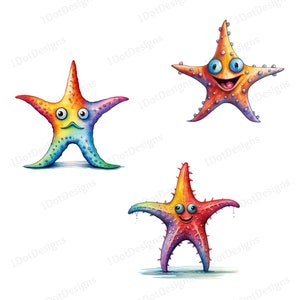 Funny Sea Stars Clipart Bundle, Nursery PNG, Watercolor Clipart ...