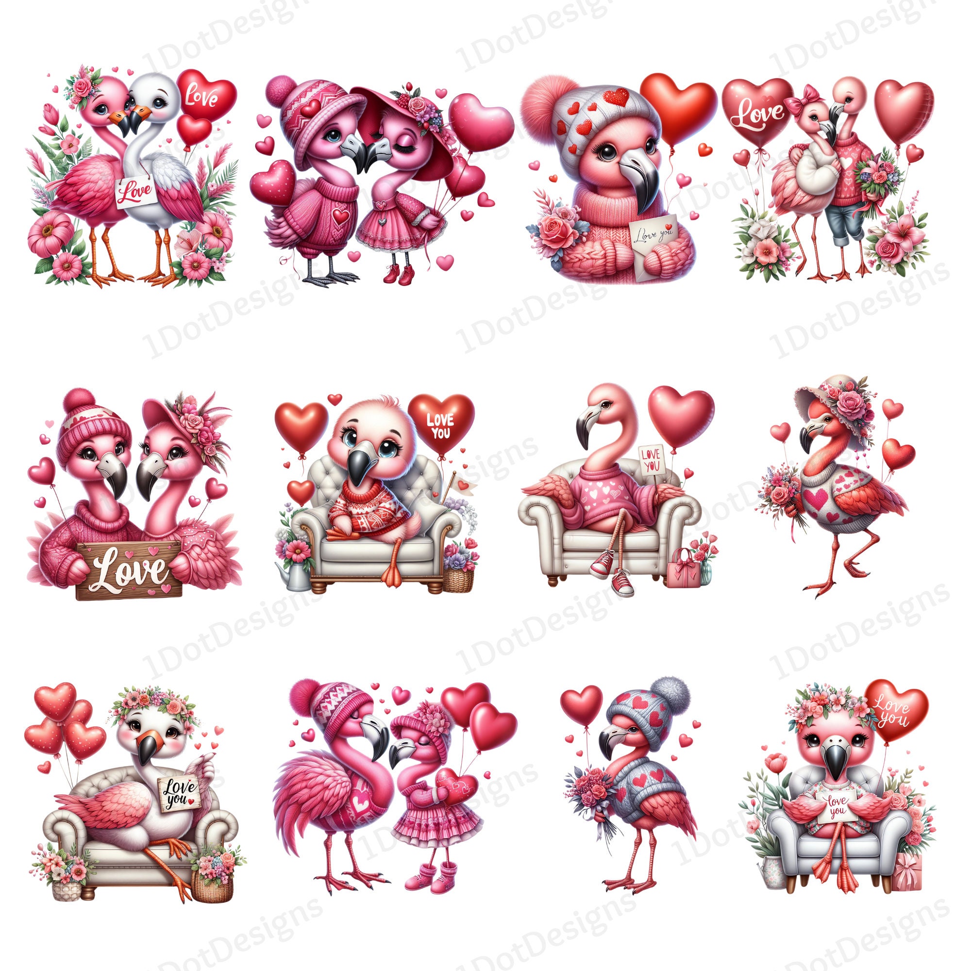 Valentines Flamingo Clipart Bundle, Valentines Day Clipart, Flamingo ...