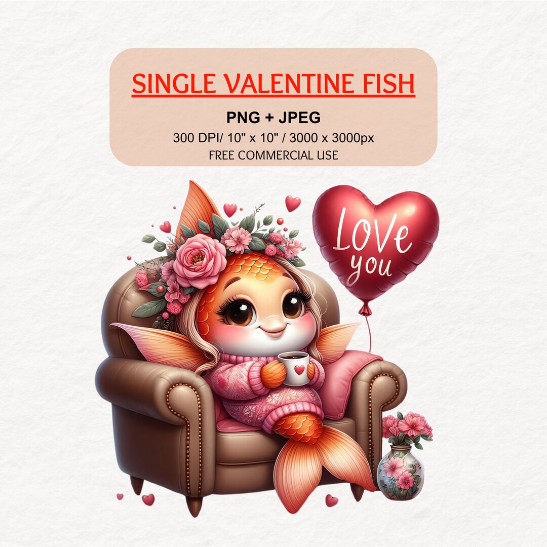 Valentines Fish Clipart, Valentines Day Clipart, Love You Clipart, Fish ...