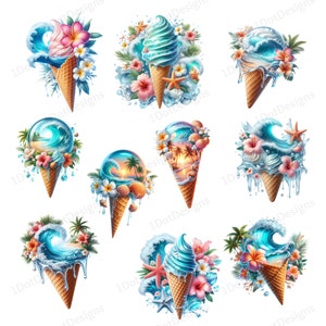 Beach Ice Cream Clipart Bundle, Summer PNG, Travel Clipart, Ice Cream ...