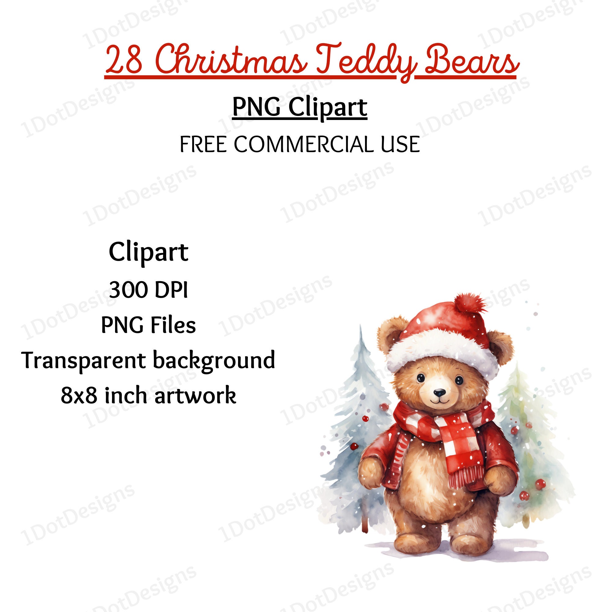 Christmas Teddy Bear Clipart Bundle, Christmas PNG, Christmas Clipart ...