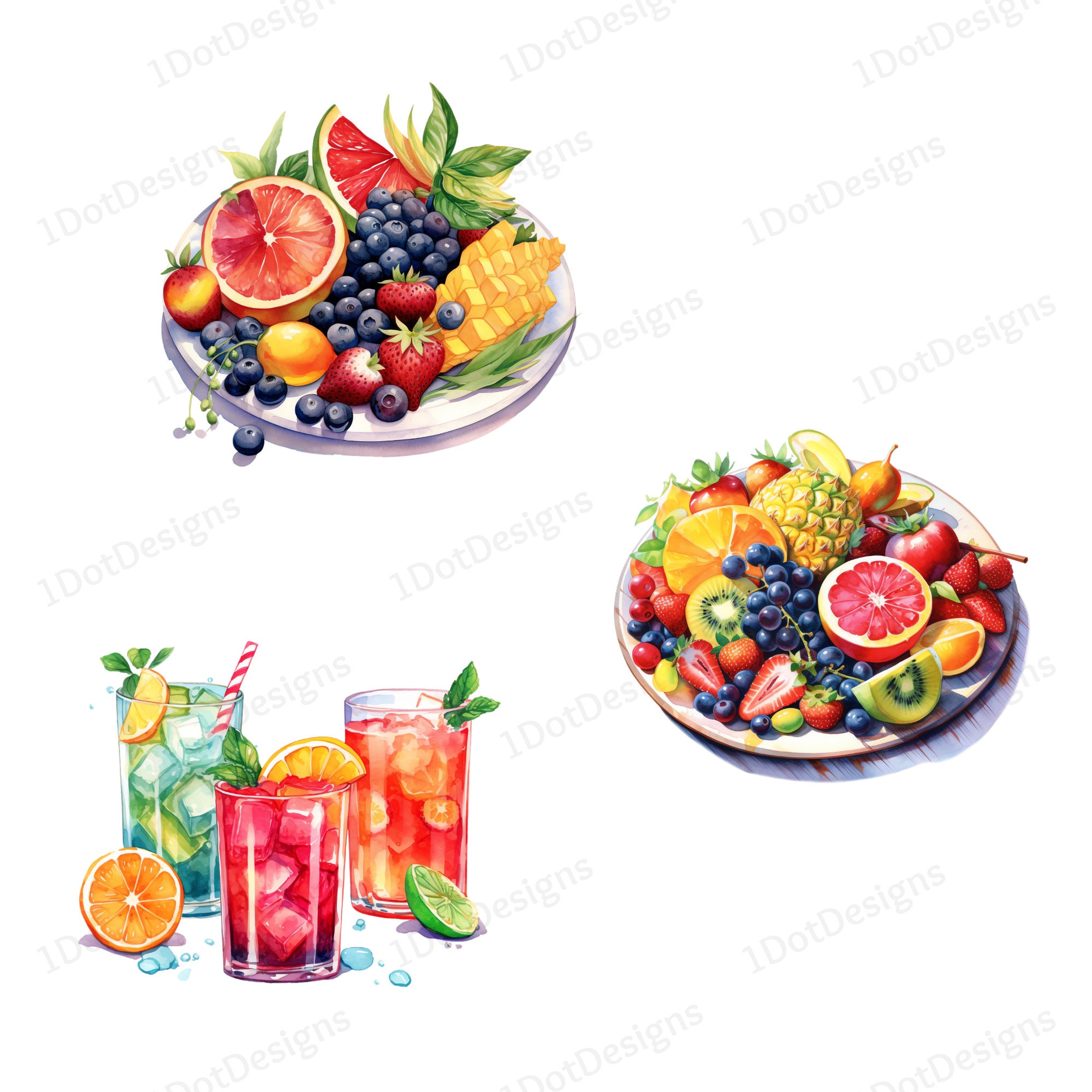 Summer Brunch Clipart Bundle, Summer PNG, Watercolor Clipart, Food ...
