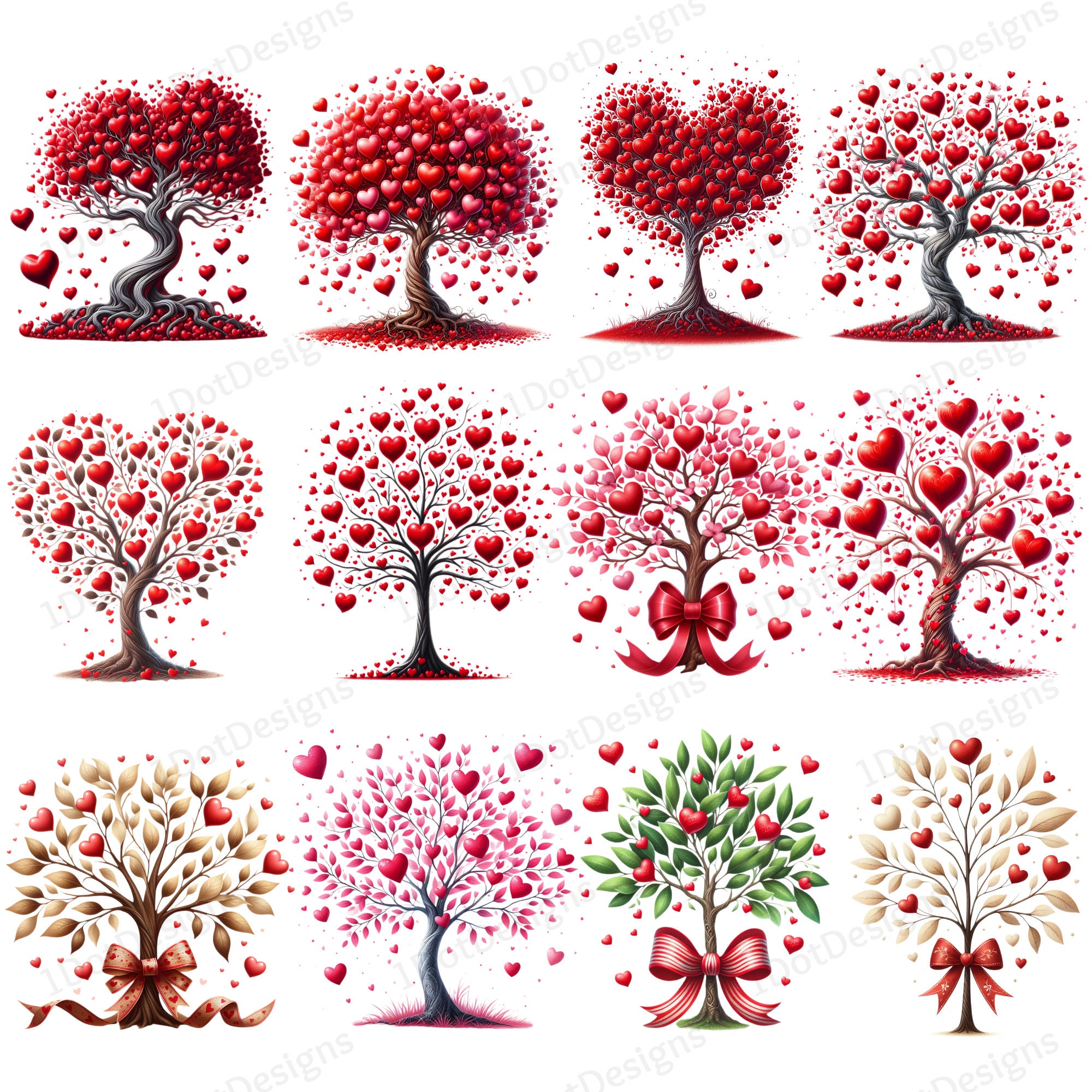 Love Tree Clipart Bundle, Love Clipart, Tree of Love, Valentines ...