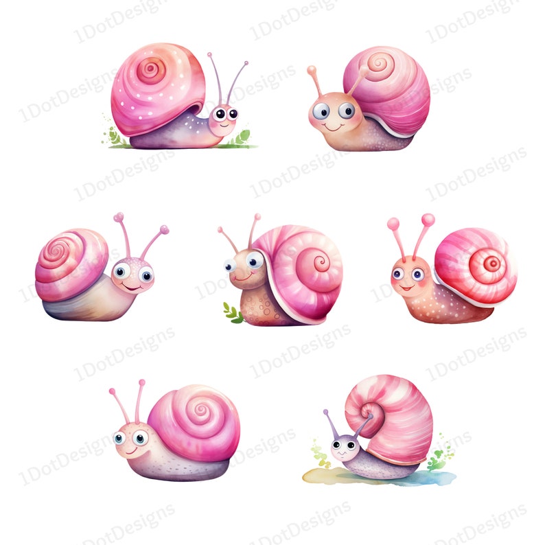 Cute Garden Snail Clipart Bundle, Nursery PNG, Botanical Clipart ...