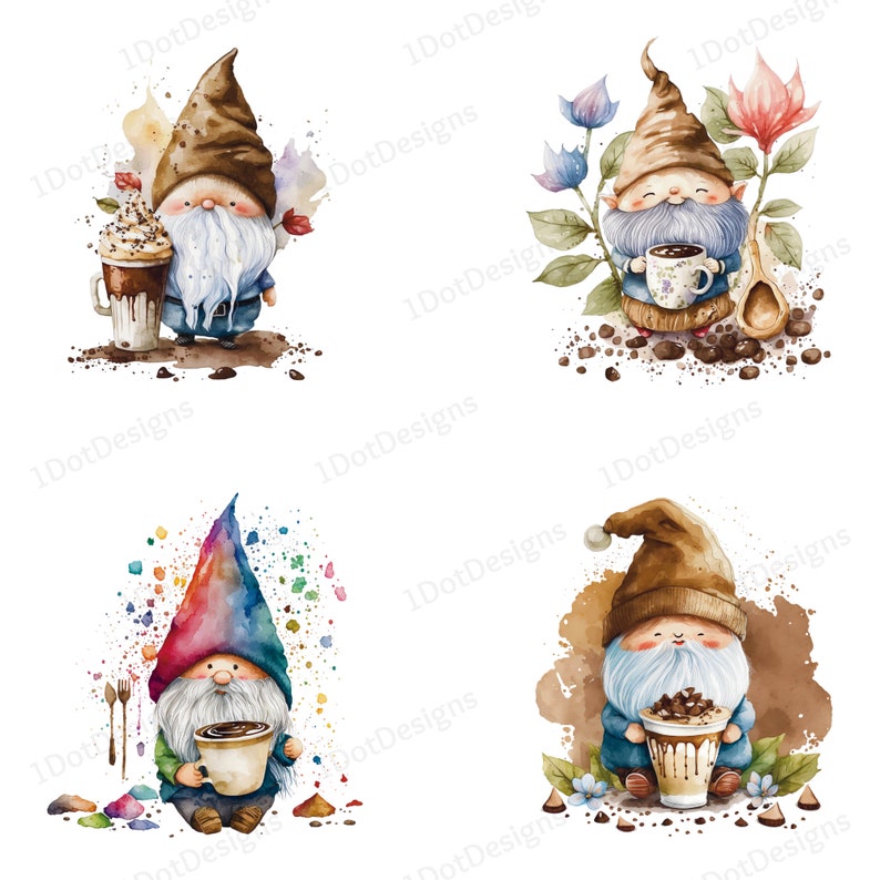 Coffee Gnome PNG Clipart, Watercolor Gnomes, Gnome Png, Coffee Clipart ...