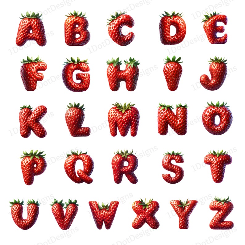 36 Strawberry Alphabet Clipart Bundle, Strawberry PNG, Letters Clipart ...