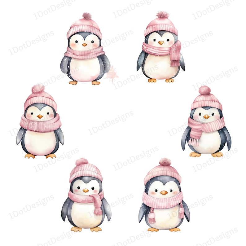 Pink Penguin Clipart Bundle, Christmas PNG, Christmas Clipart, Baby ...