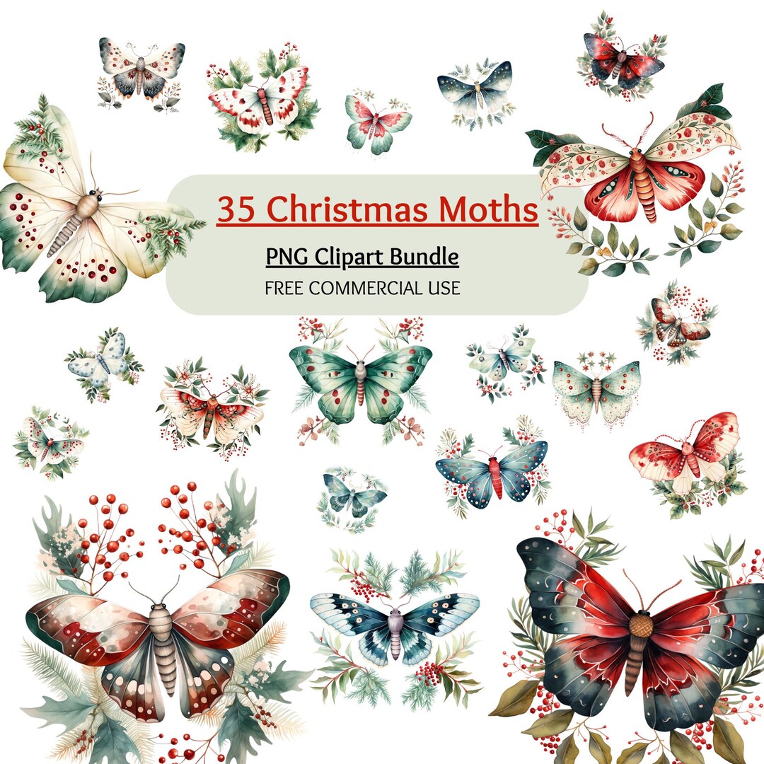 Christmas Moth Clipart Bundle, Christmas PNG, Christmas Clipart ...