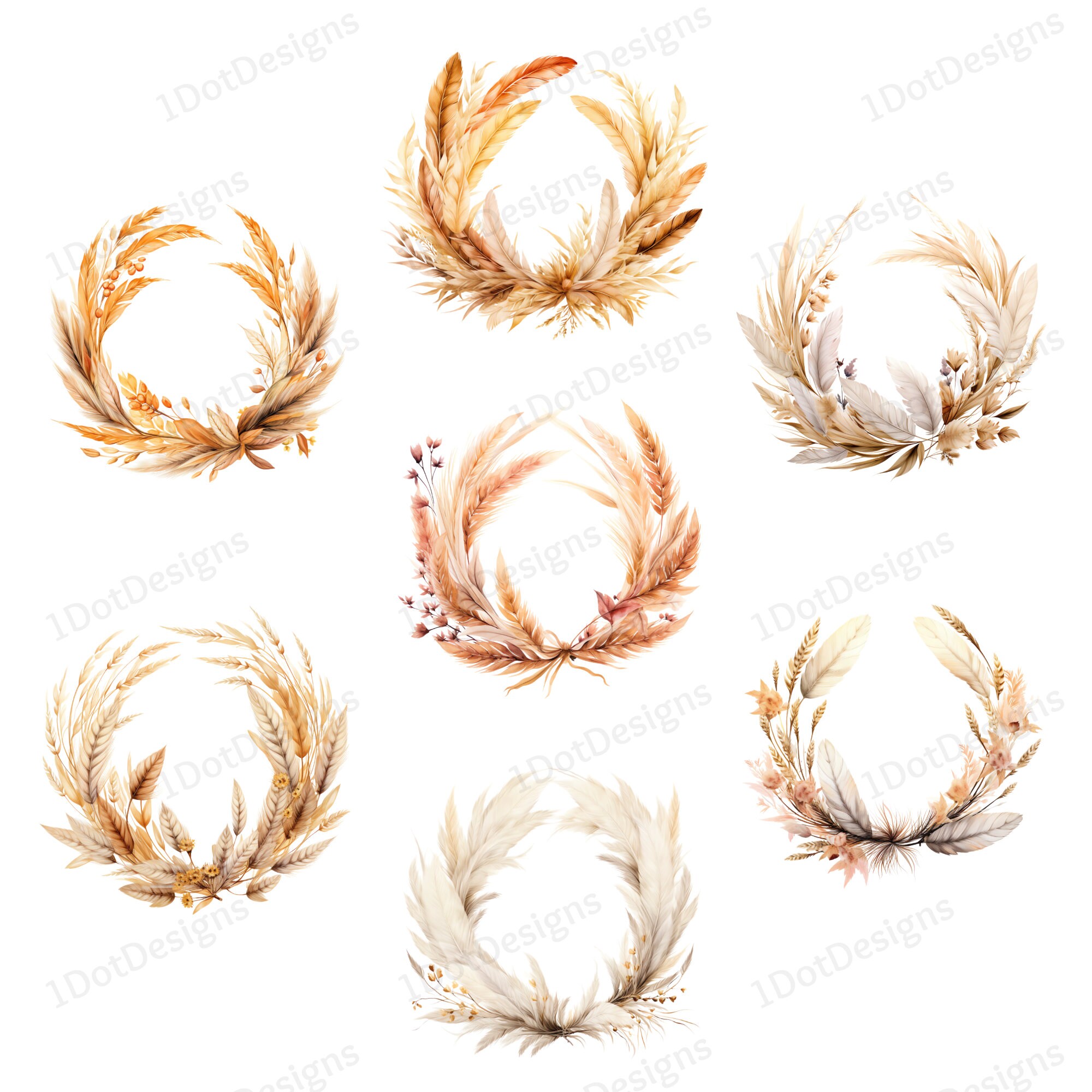Boho Pampas Grass Wreath Clipart Bundle Pampas Grass PNG - Etsy