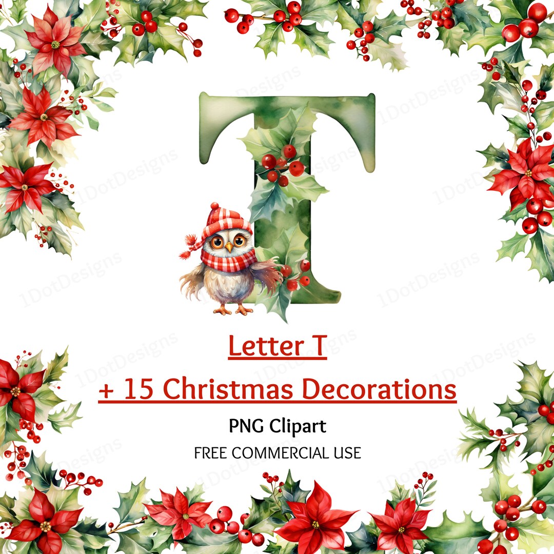 Christmas Letter T Clipart Bundle, Christmas PNG, Christmas Clipart ...