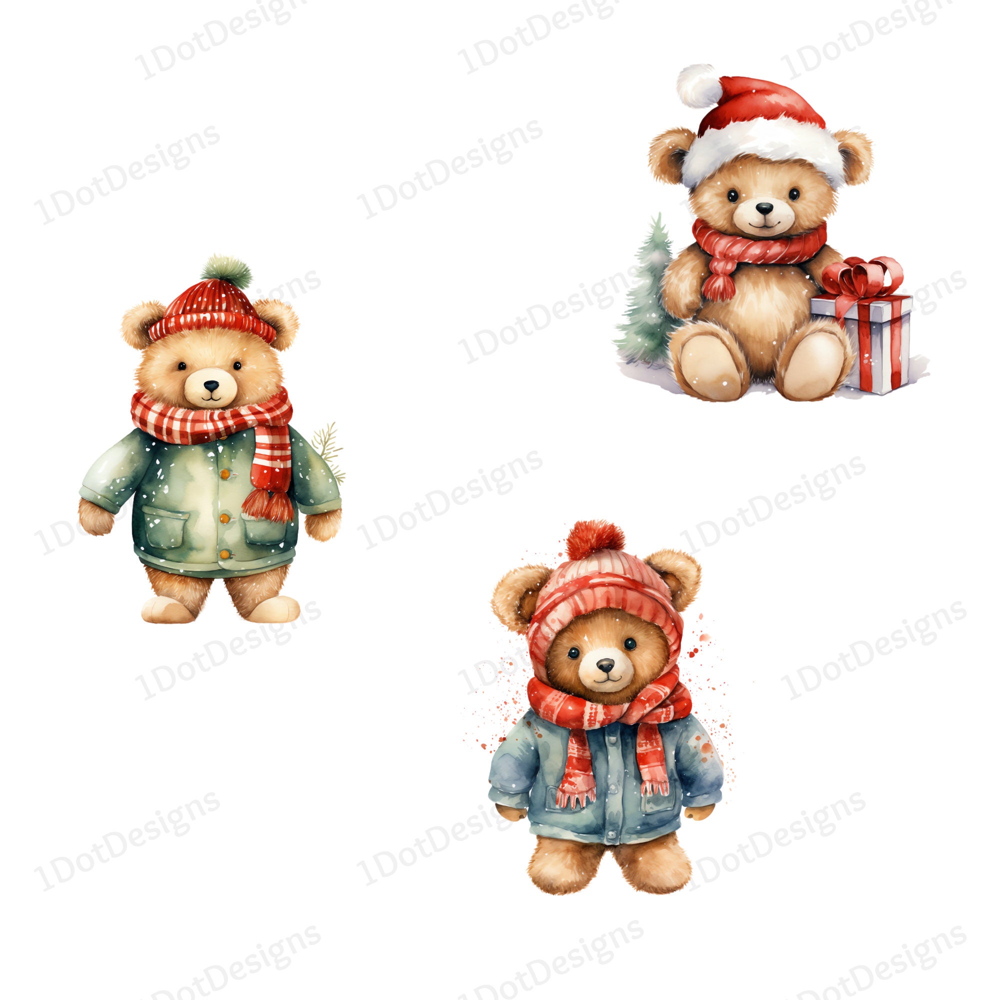 Christmas Teddy Bear Clipart Bundle, Christmas PNG, Christmas Clipart ...