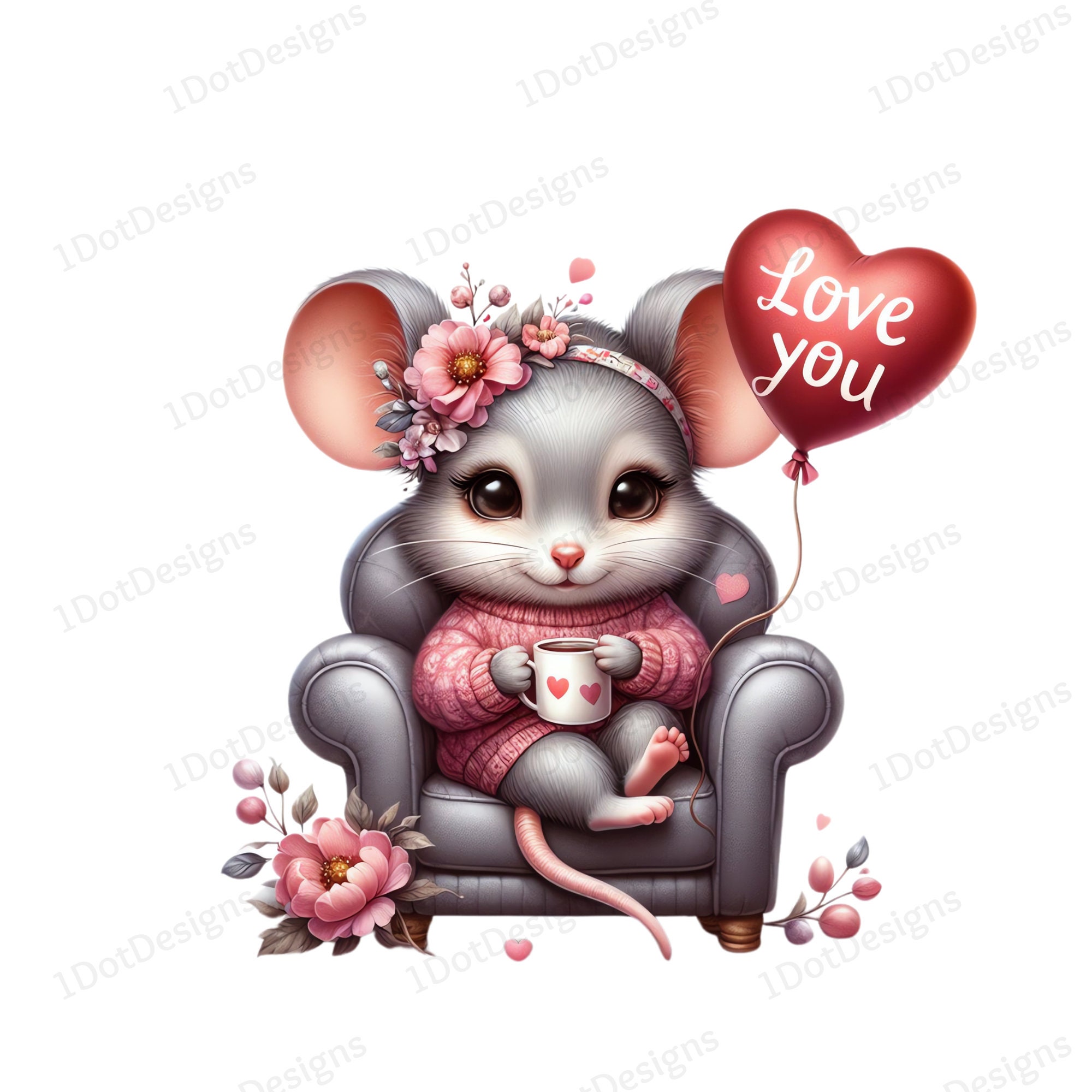 Valentine Mouse Clipart Bundle, Valentines Day Clipart, Love Clipart ...