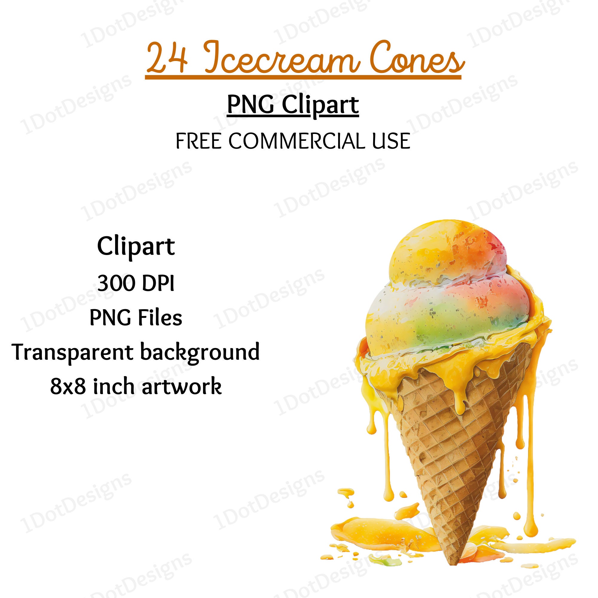 Summer Icecream Clipart Bundle, Summer PNG, Watercolor Clipart, Fruit ...