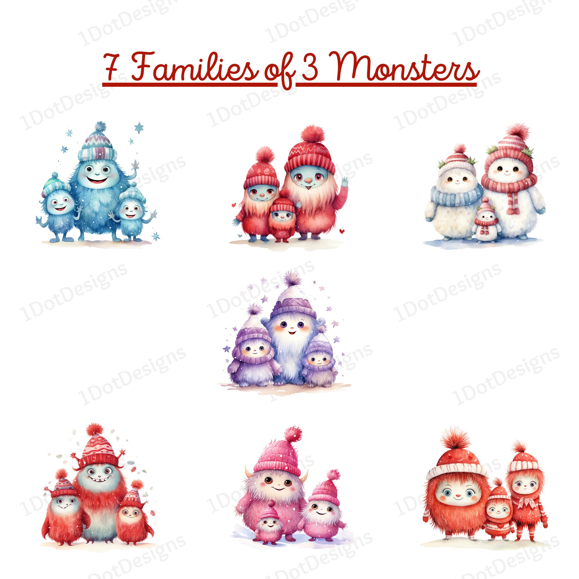 Christmas Monsters Family Clipart Bundle, Christmas PNG, Christmas ...