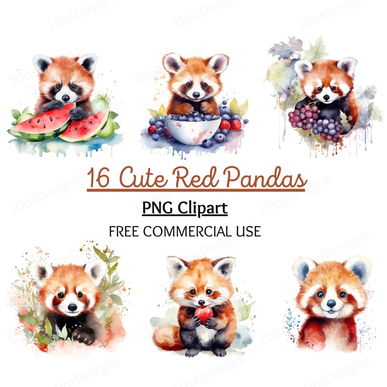 Cute Baby Red Panda Clipart Bundle Panda PNG Watercolor - Etsy