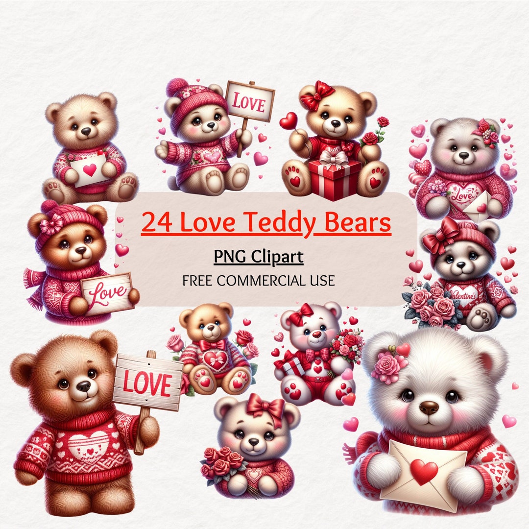 Valentines Teddy Bear Clipart Bundle, Valentines Clipart, Teddy Bear ...