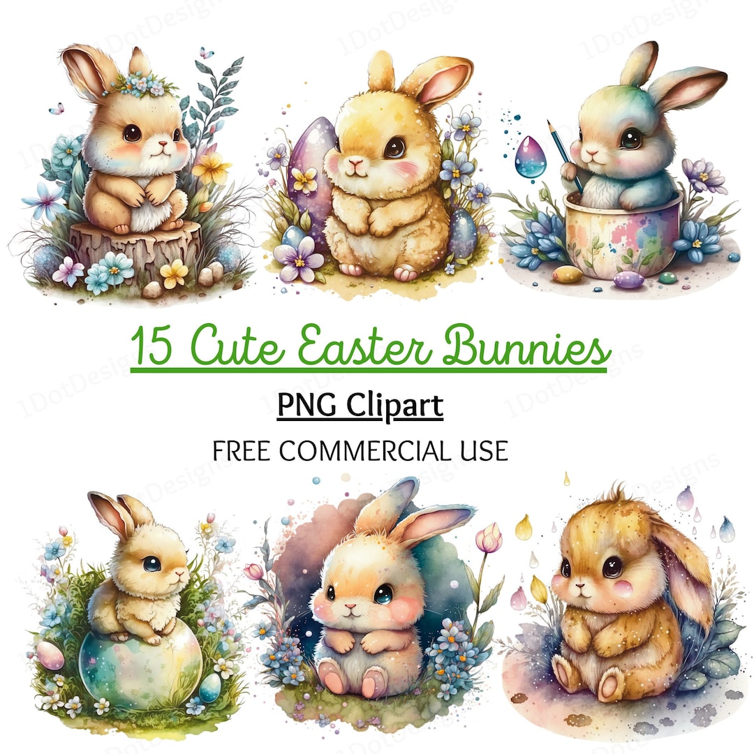 Pastel Bunnies Clipart Bundle, Easter PNG, Watercolor Clipart, Easter ...