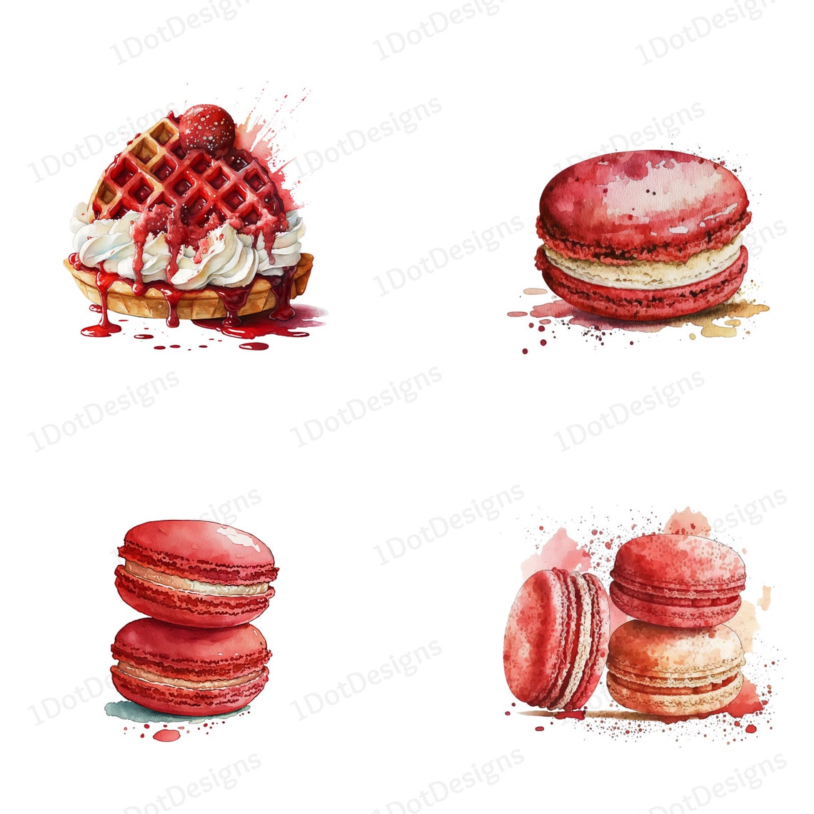 Red Velvet Desserts Clipart Bundle, Summer PNG, Watercolor Clipart, Red ...