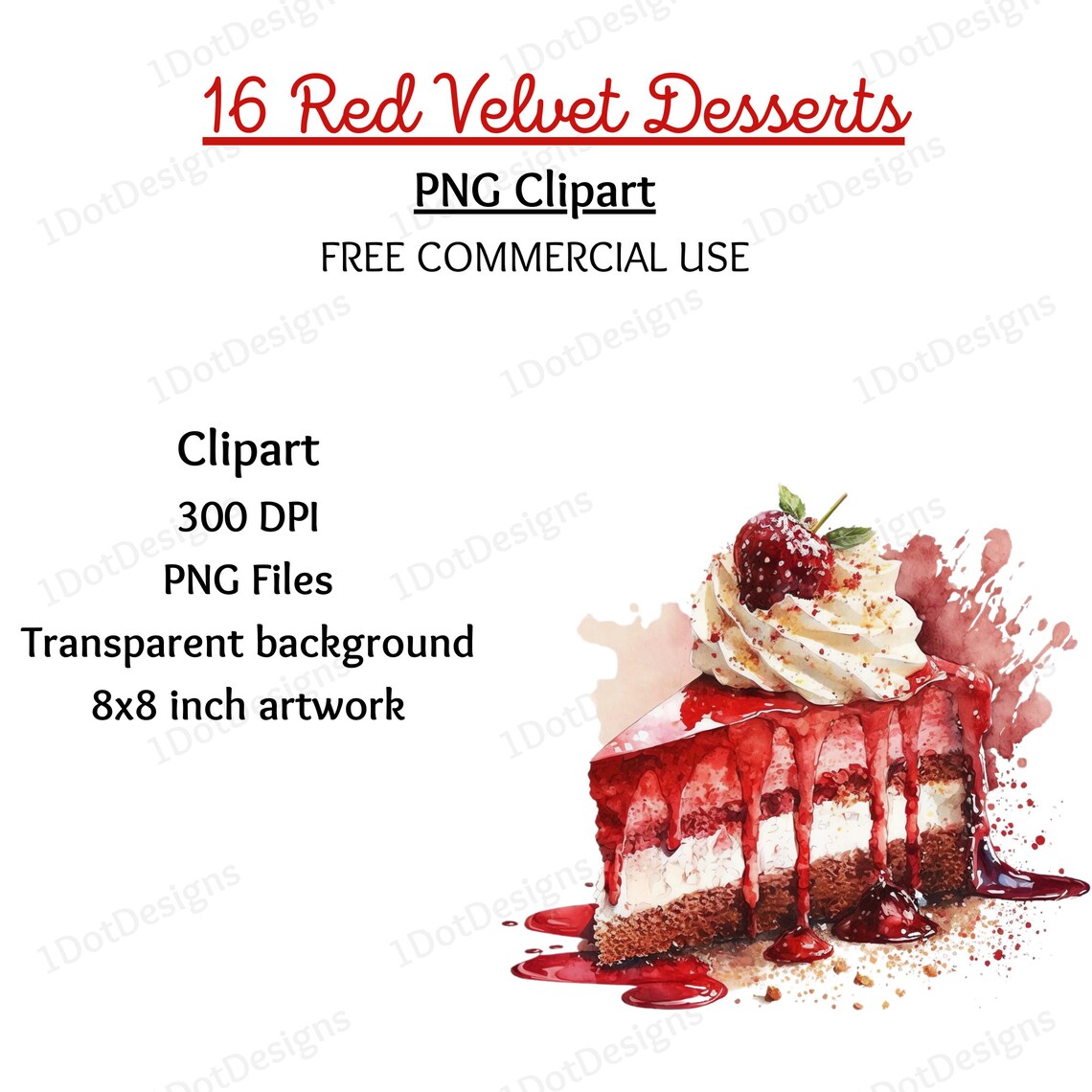 Red Velvet Desserts Clipart Bundle, Summer PNG, Watercolor Clipart, Red ...