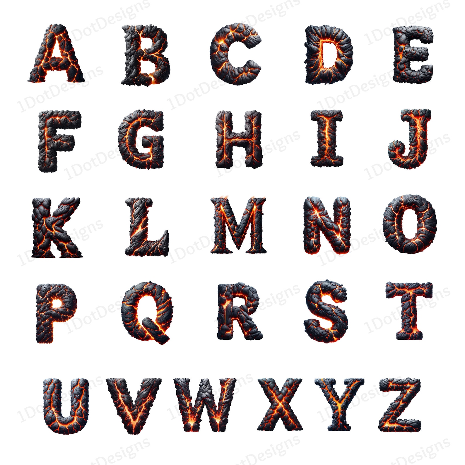 36 Lava Alphabet Clipart Bundle, Volcano PNG, Letters Clipart, Fire ...